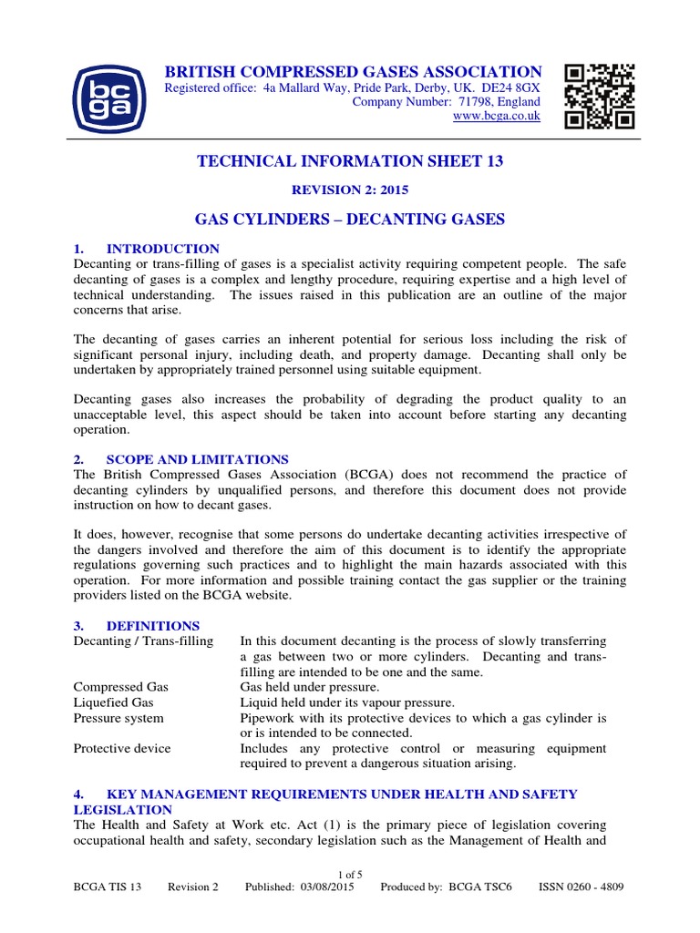 British Compressed Gases Association: REVISION 2: 2015 | PDF | Personal ...
