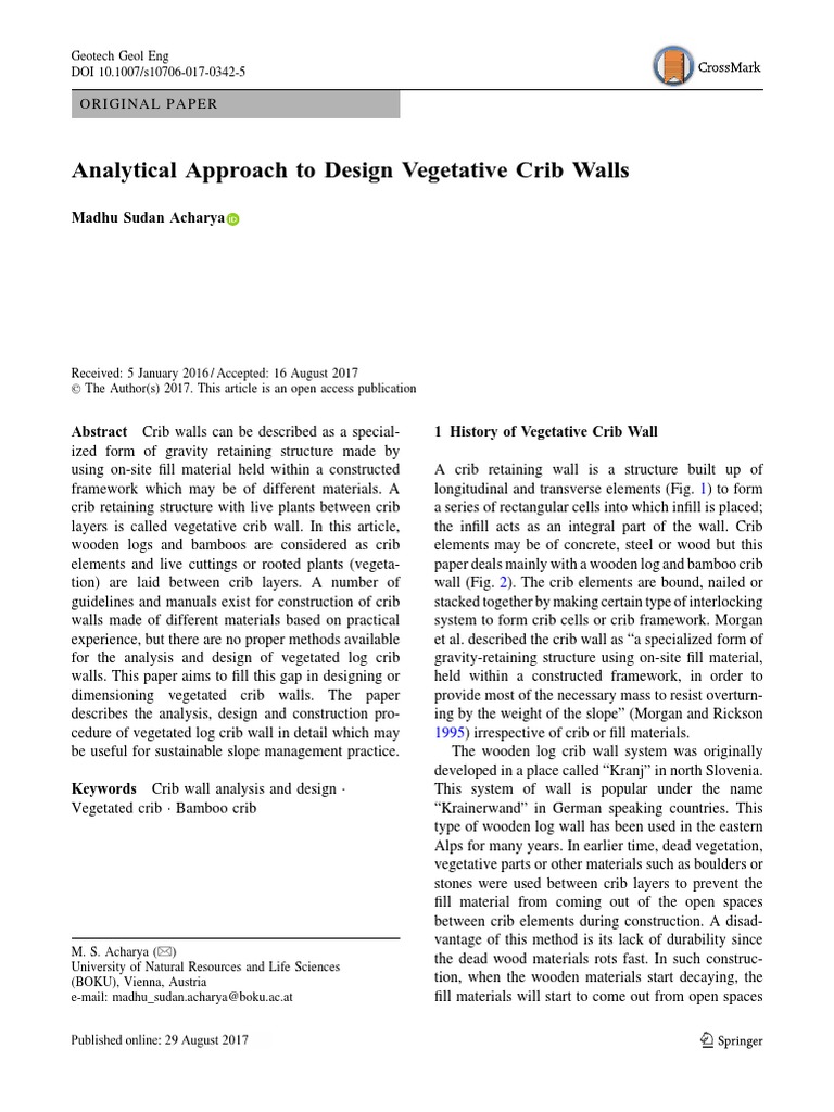 Analytical Approach To Design Vegetative Crib Walls PDF | PDF ...