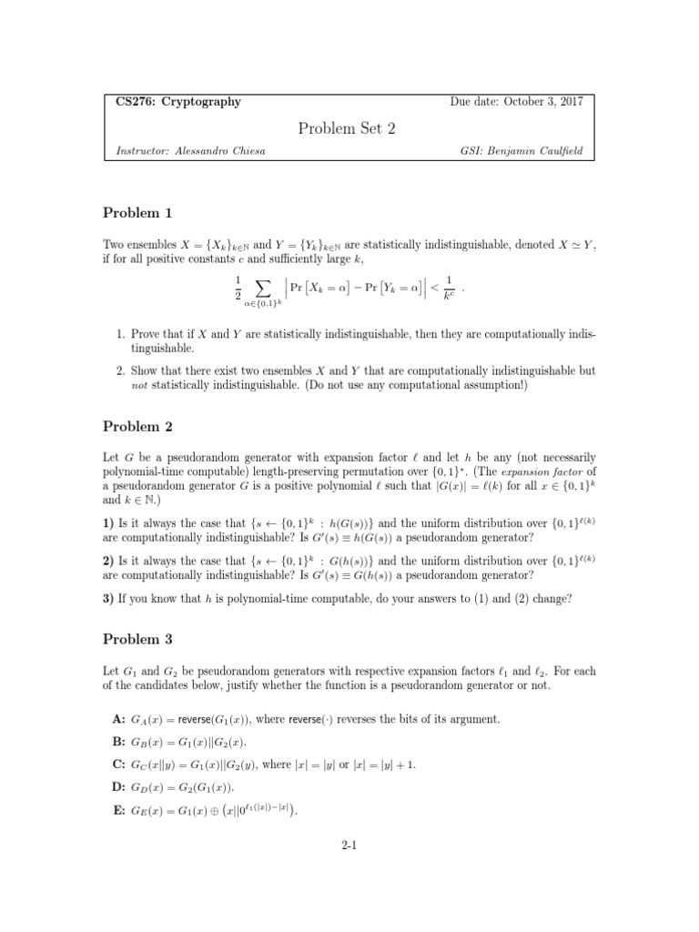 Problem Set 2 | PDF | Cryptography | Theory Of Computation