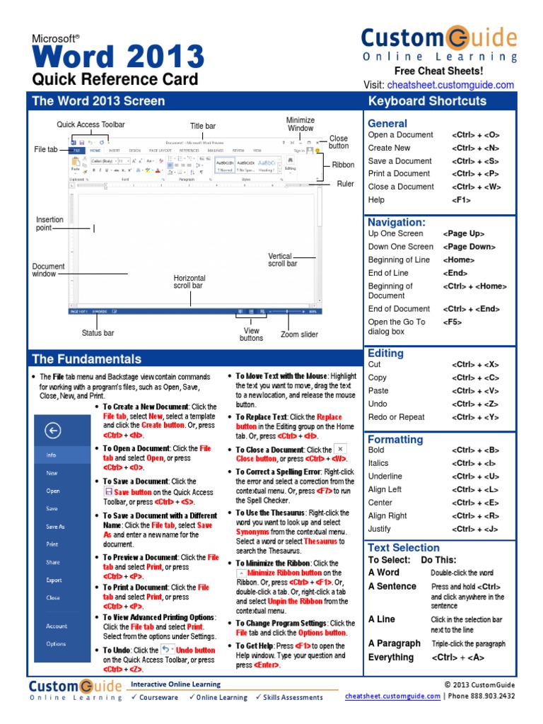 Word 2013 Quick Reference | PDF | Button (Computing) | Tab (Gui)