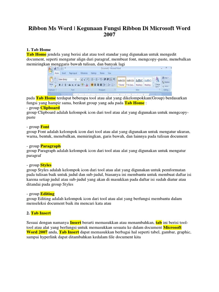 Fungsi dan Kegunaan Ribbon di Word | PDF
