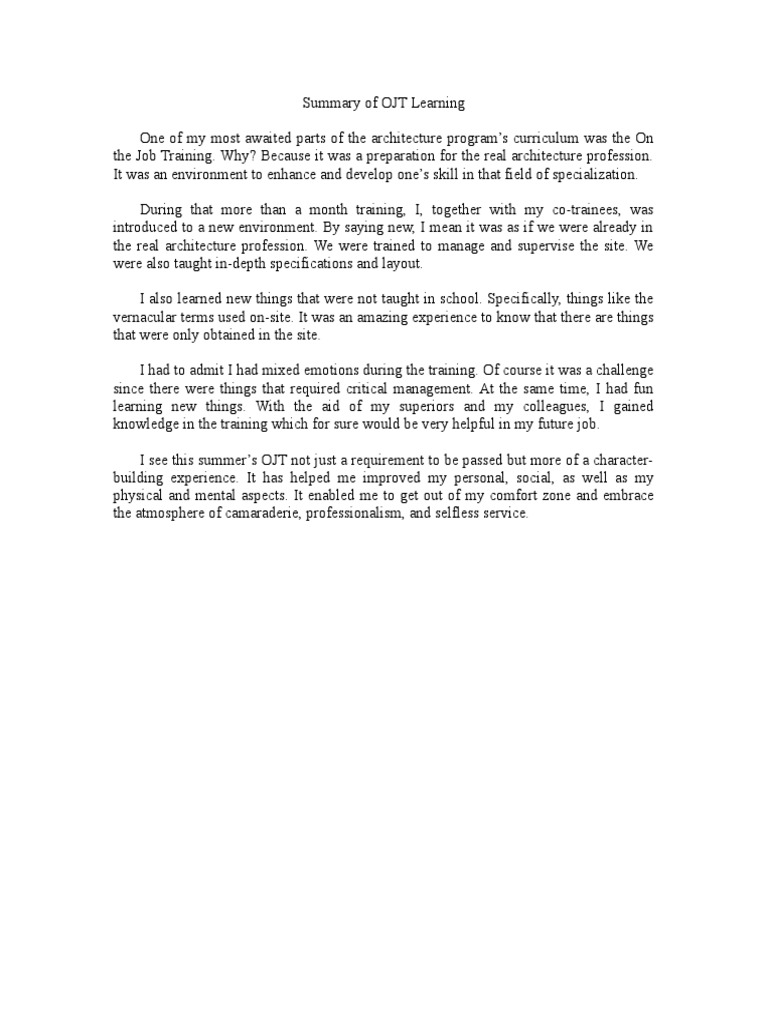 Summary of OJT Learning | PDF