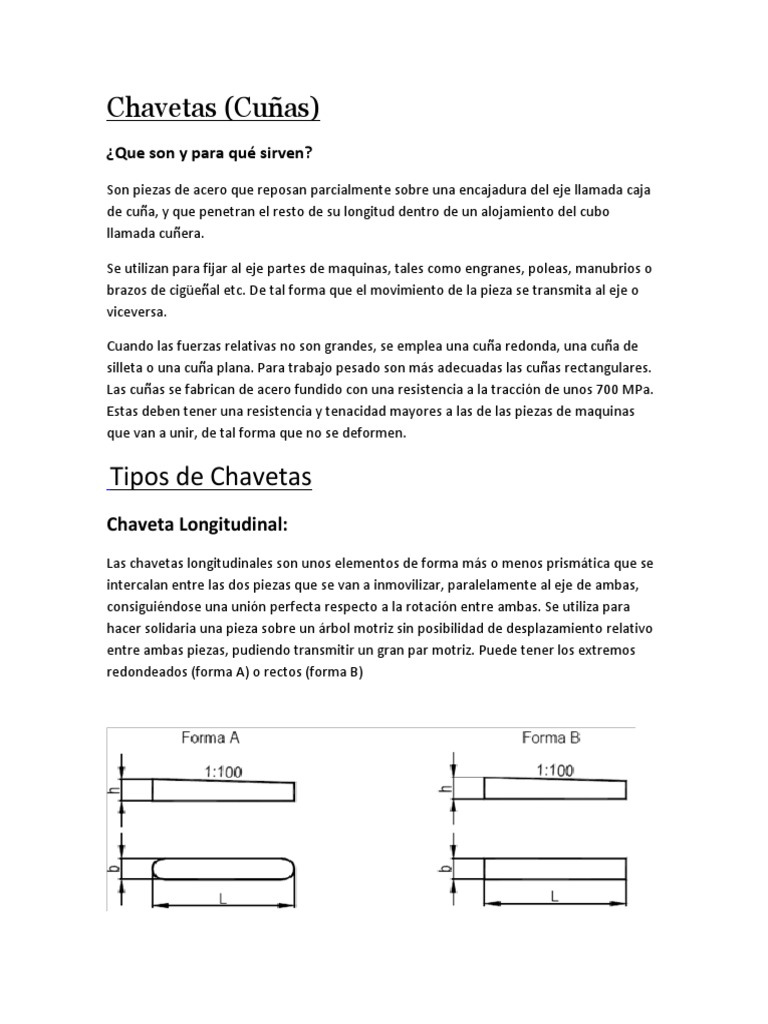Tipos y funciones de chavetas | PDF | Eje | Acero