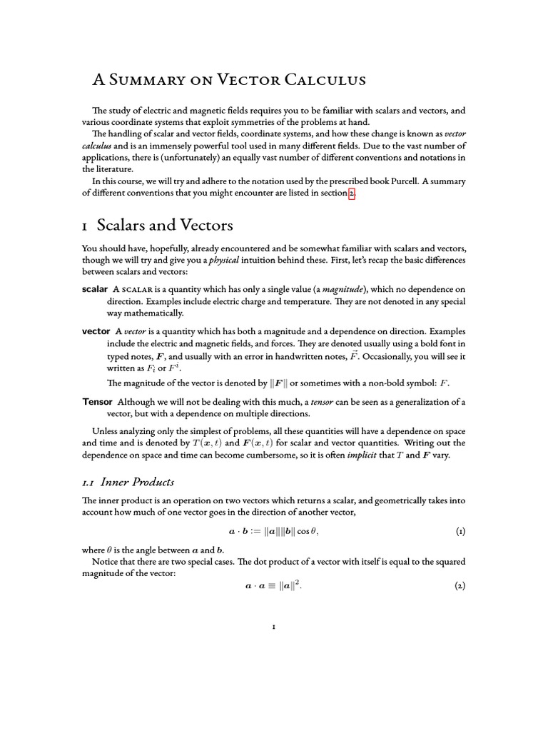 Vector Calc Summary | PDF | Euclidean Vector | Coordinate System