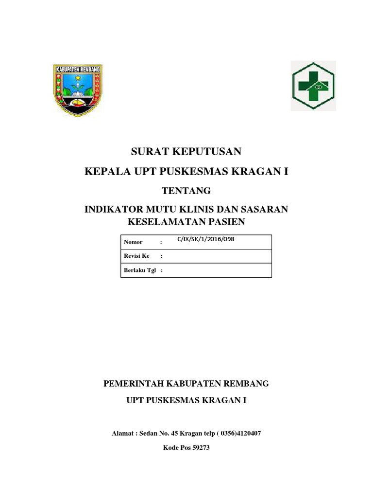 9.3.1.1 SK Indikator Mutu Klinis Dan Sasaran Keselamatan Pasien | PDF | Pengembangan Diri