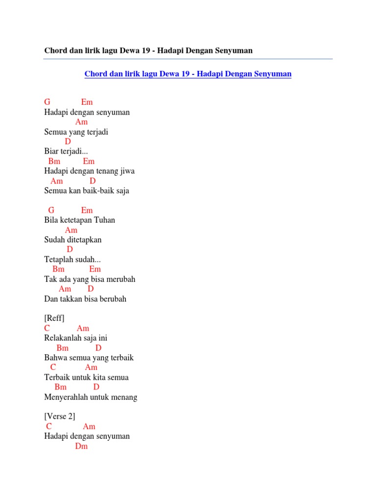 Chord Dan Lirik Lagu Dewa 19 - Hadapi Dengan Senyuman | PDF