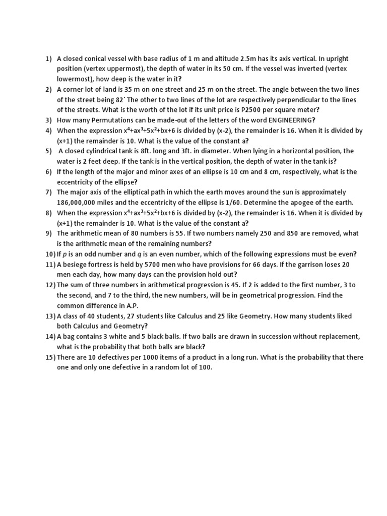Math Problems | PDF | Ellipse | Analytic Geometry