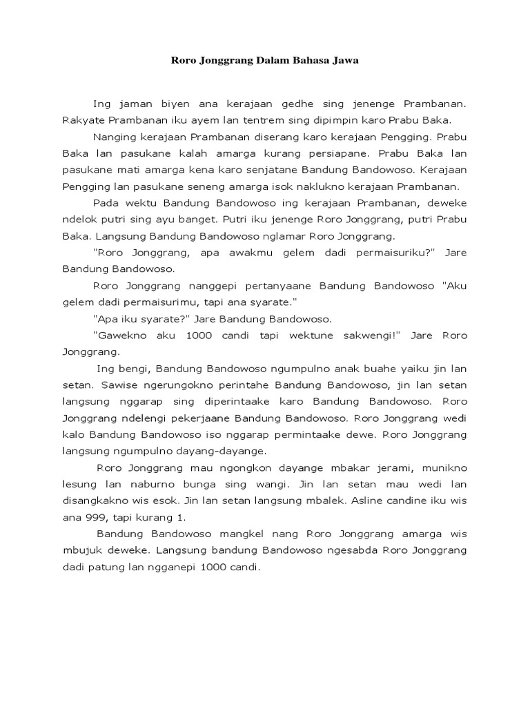 Roro Jonggrang Dalam Bahasa Jawa | PDF
