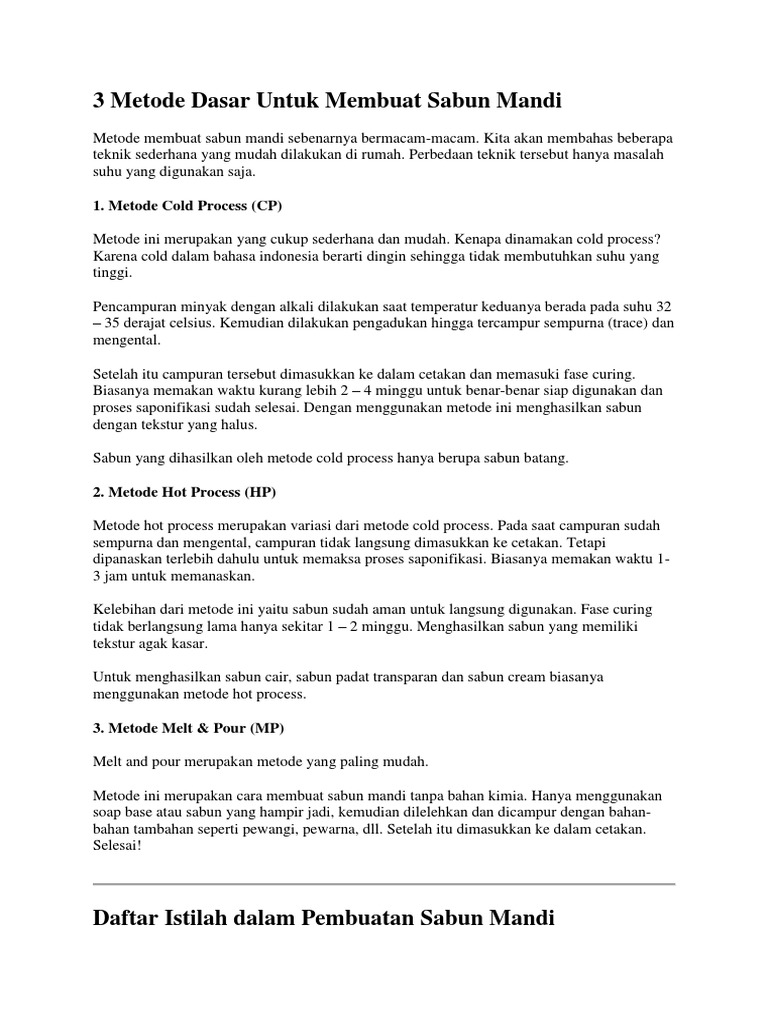 3 Metode Dasar Untuk Membuat Sabun Mandi | PDF