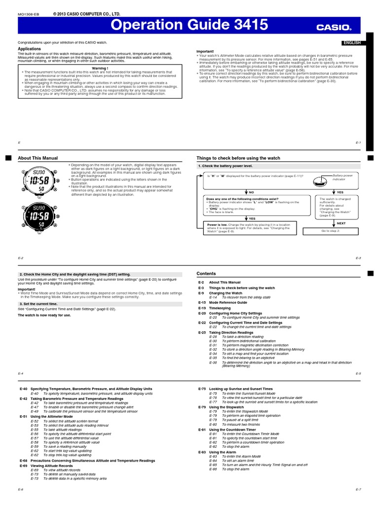 Manual Casio Protrek qw3415 PDF | PDF