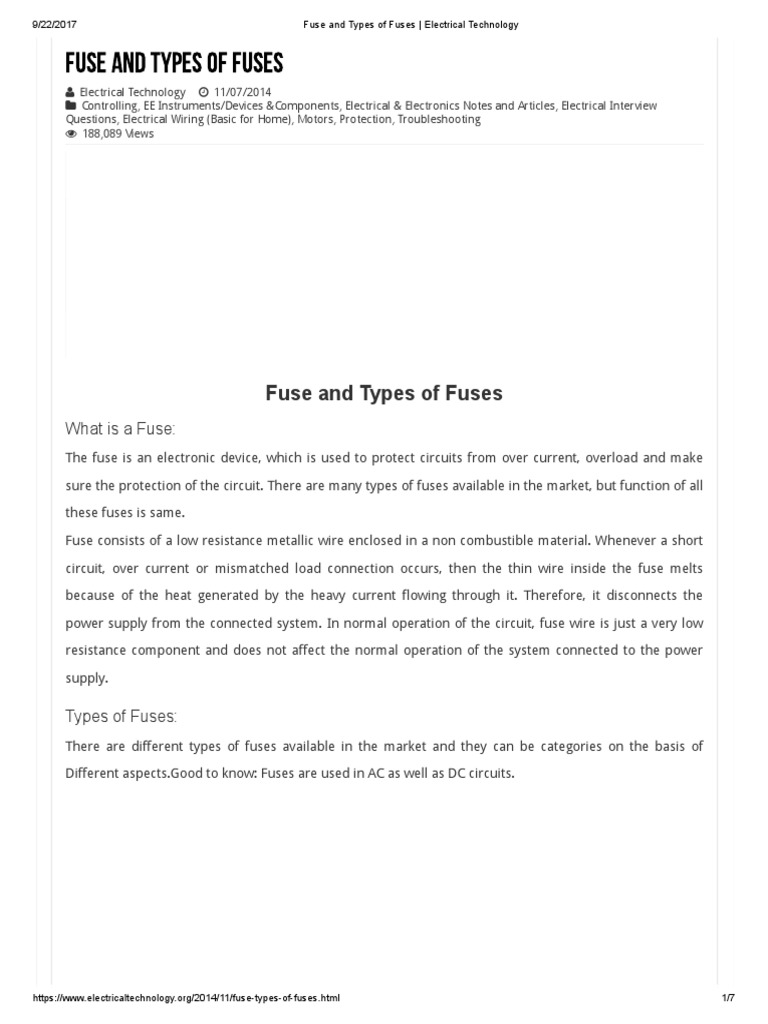 Fuse and Types of Fuses - Electrical Technology-Ok | PDF | Fuse ...