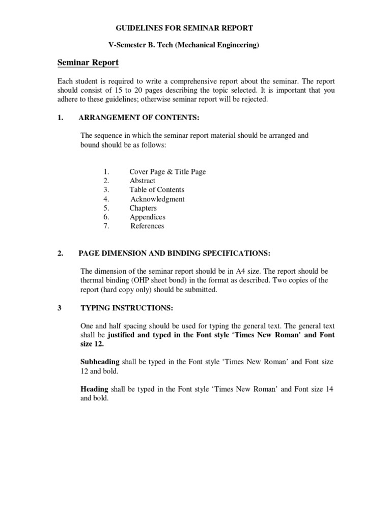 Sample Seminar Report | PDF | Abstract (Summary) | Mechanical Engineering