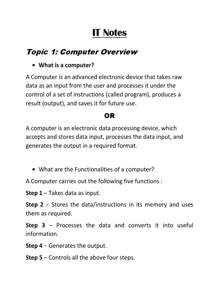 IT Notes: Topic 1: Computer Overview | PDF | Computer Data Storage ...