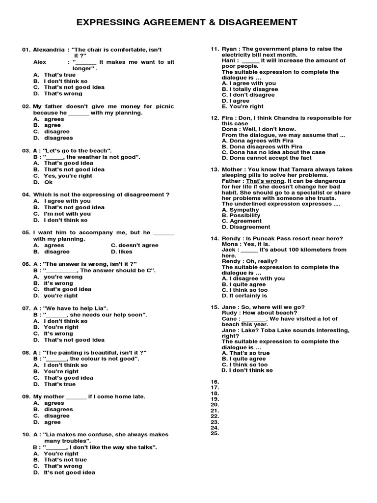 Agreement and Disagreement Exercises | PDF