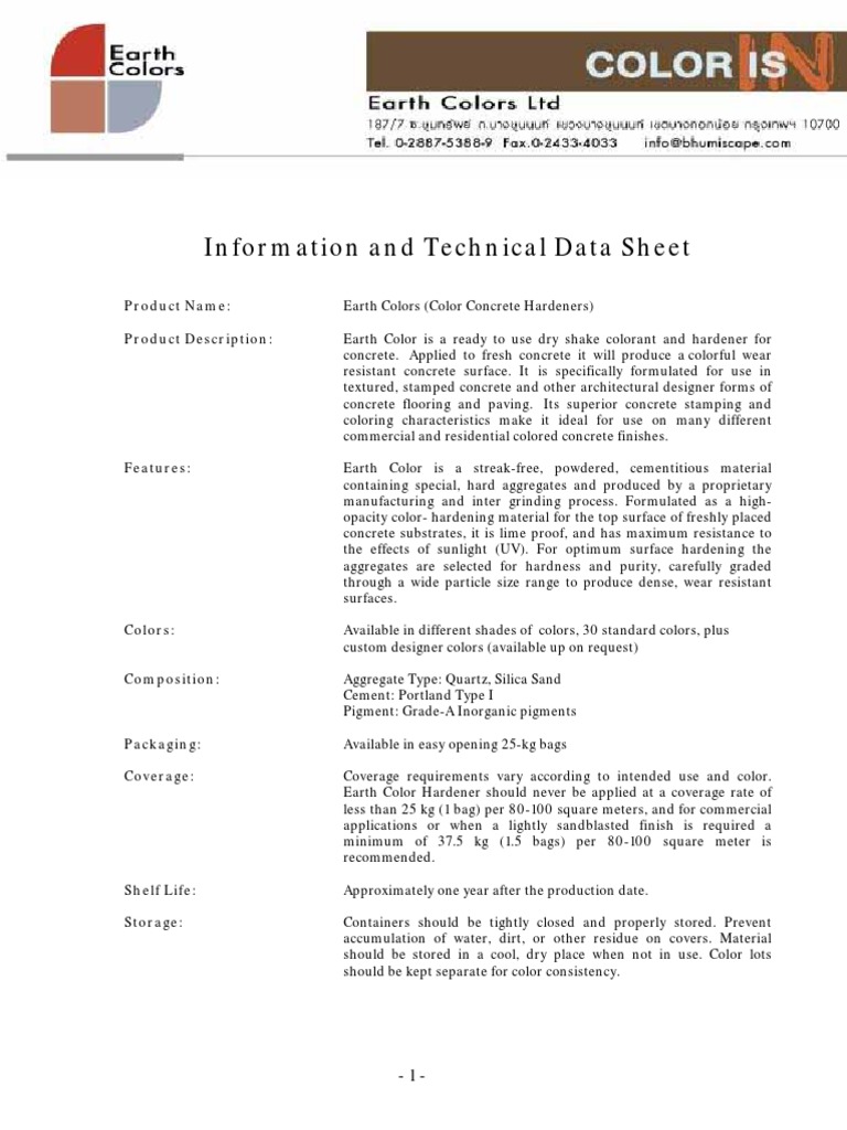02-Earth Colors Data Sheet | PDF | Concrete | Industries