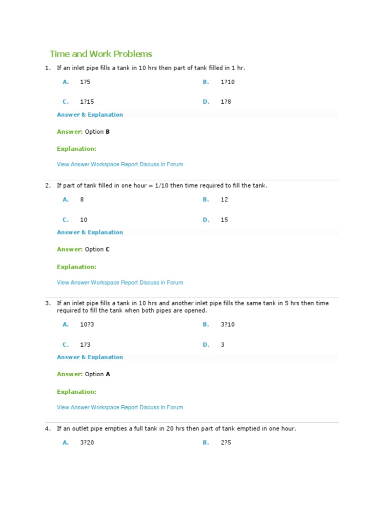 Time and Work Problems: A. B. C. D | PDF | Teaching Methods & Materials ...