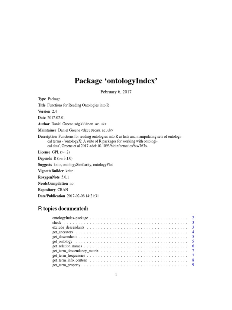 Package Ontologyindex': R Topics Documented | PDF | Parameter (Computer Programming) | Argument