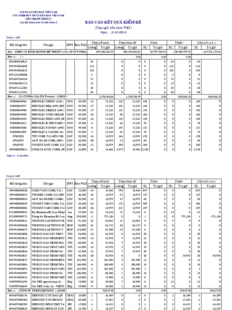 Bao Cao Ket Qua Kiem Ke PDF | PDF