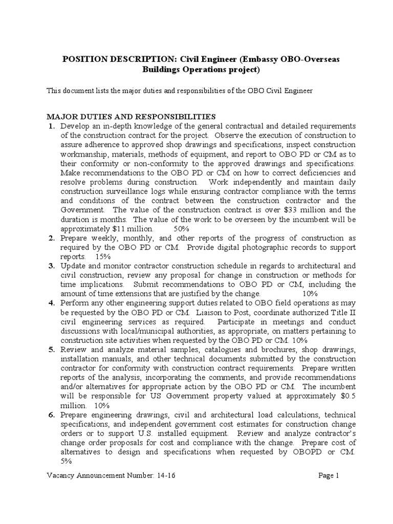14 16 Obo Civil Engineer Position Descriptioin | PDF | General ...