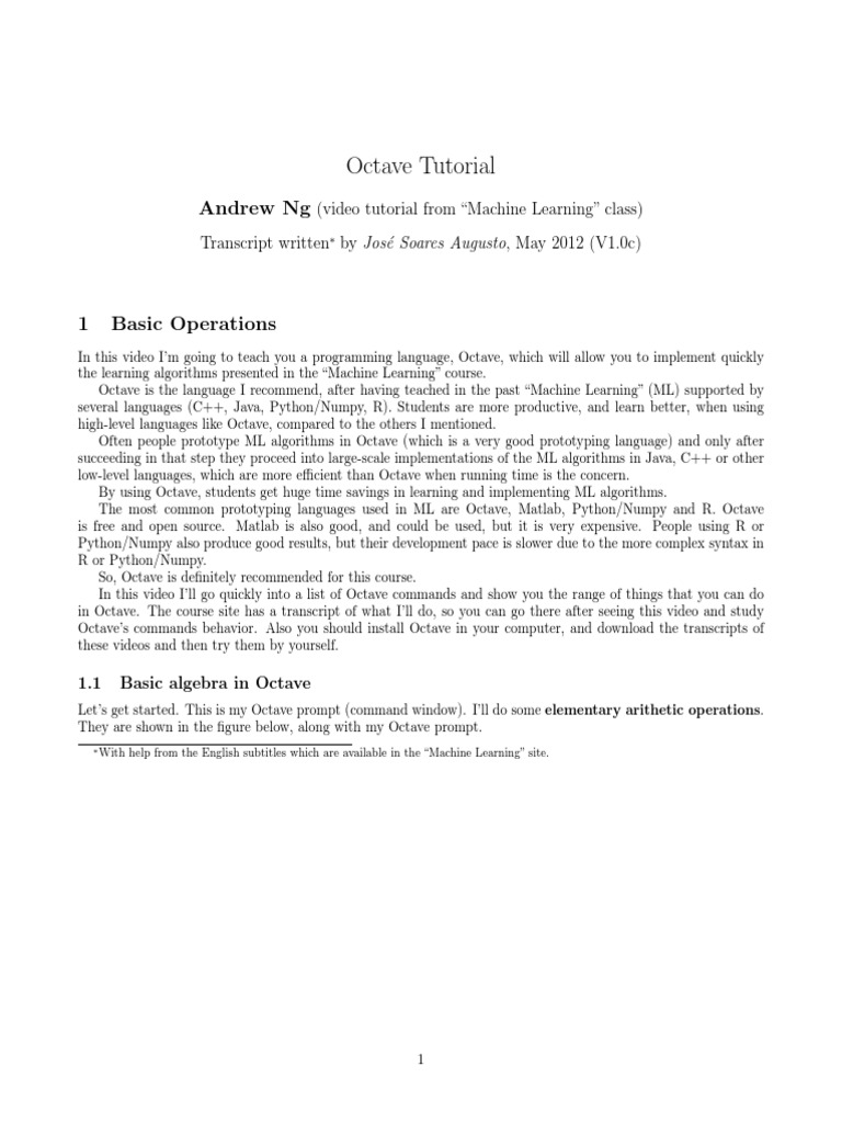 Octave Tutorial: Andrew NG | PDF