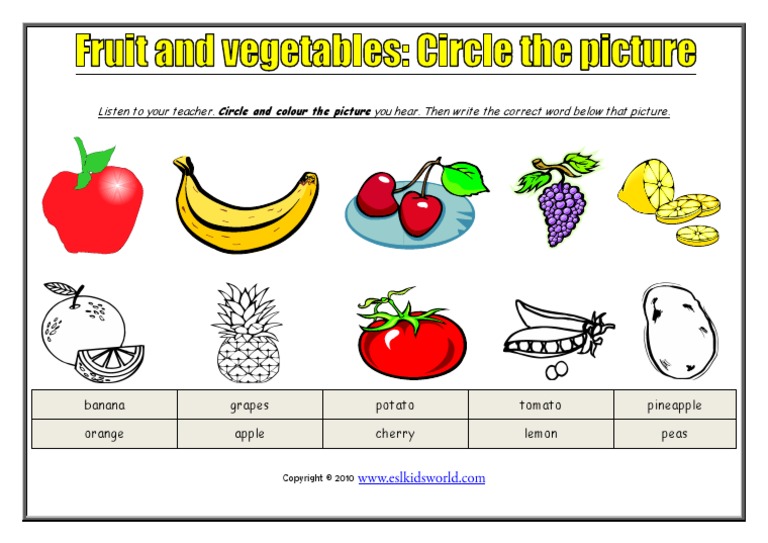 Fruits and Vegetables Circle The Picture Worksheet | PDF