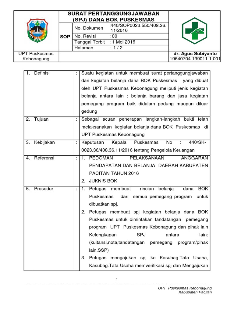 550 Surat Pertanggungjawaban (SPJ) Dana Bok | PDF