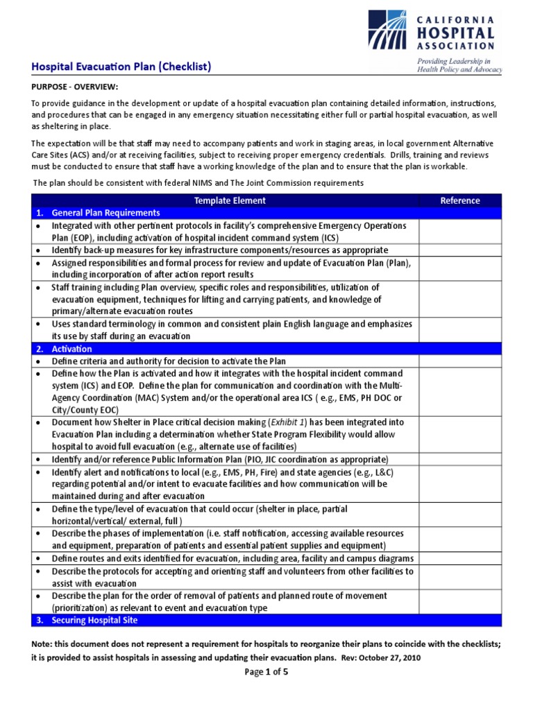 Hospital Evacuation Checklist | PDF | Incident Command System ...