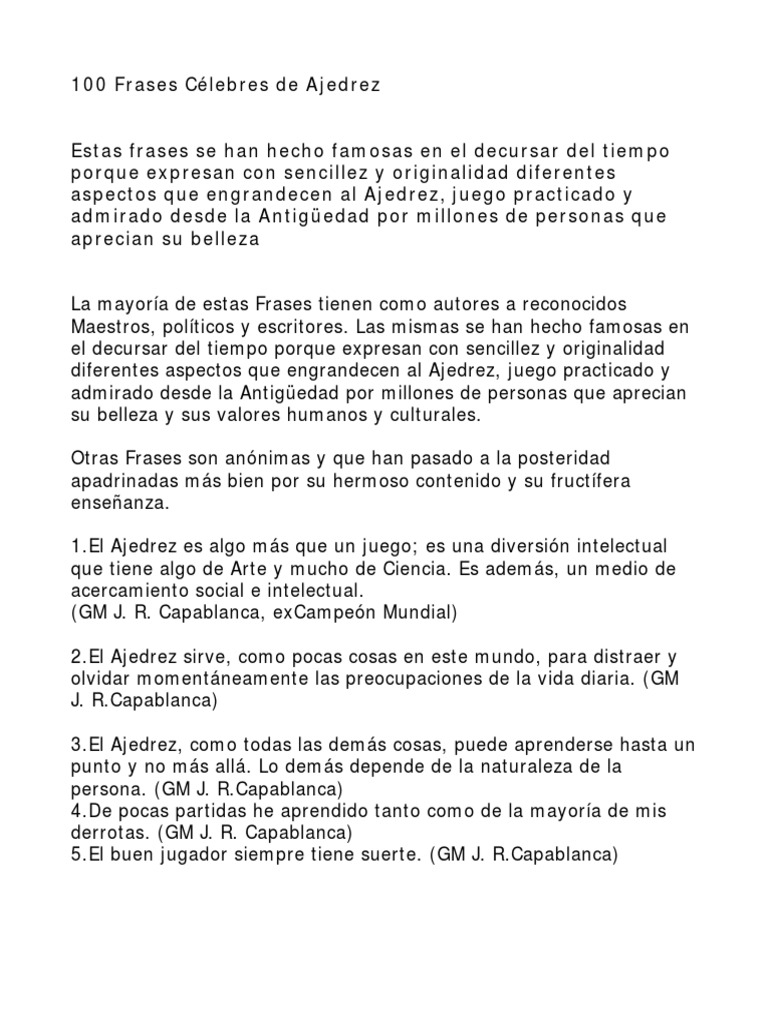 100 Frases Célebres de Ajedrez PDF | PDF | Ajedrez | Campeonato mundial ...