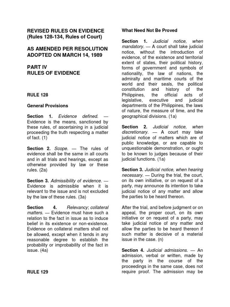 Revised Rules on Evidence Overview | PDF | Evidence (Law) | Witness ...