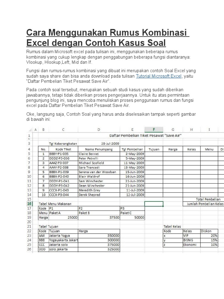 Cara Menggunakan Rumus Kombinasi Excel Dengan Contoh Kasus Soal | PDF
