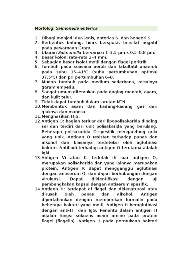 Morfologi Salmonella Enterica | PDF