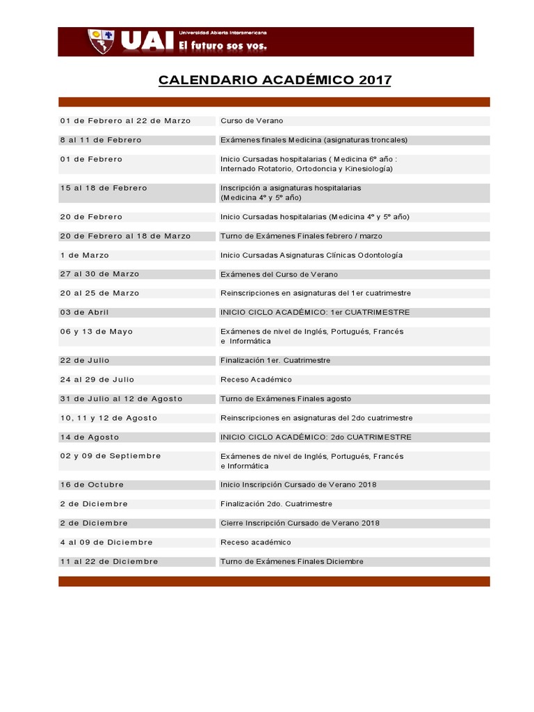 Calendario Académico 2017: Fechas Clave | PDF | Deportes y actividades ...