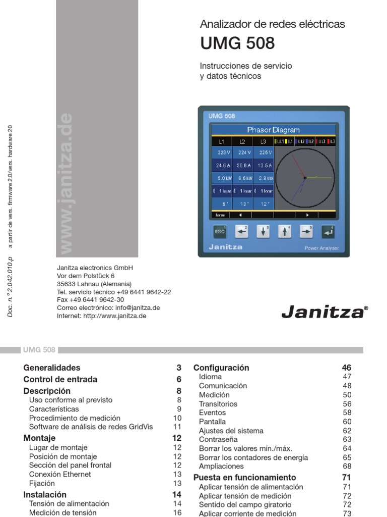 Janitza Manual UMG508 Es | PDF | Transformador | Corriente eléctrica