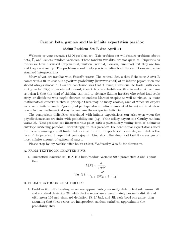 Spring2017 600ProblemSet7 | PDF | Expected Value | Random Variable