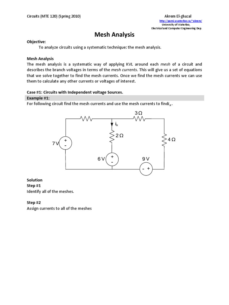 6 - Mesh Analysis - MTE120 PDF | PDF | Electrical Network | Equations