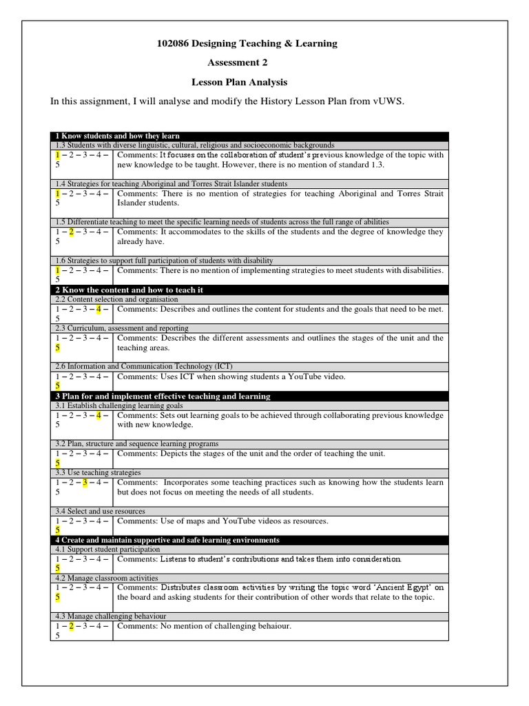 In This Assignment, I Will Analyse and Modify The History Lesson Plan ...
