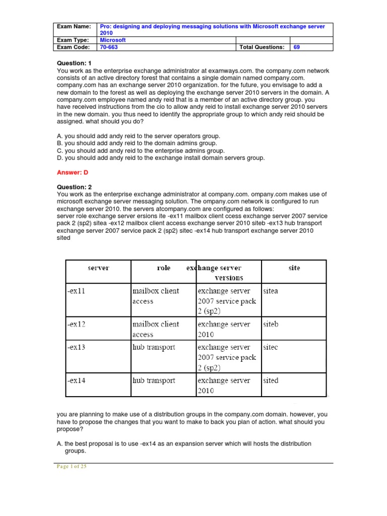 Answer: D: Exam Name: Exam Type: Exam Code: Total Questions | PDF ...