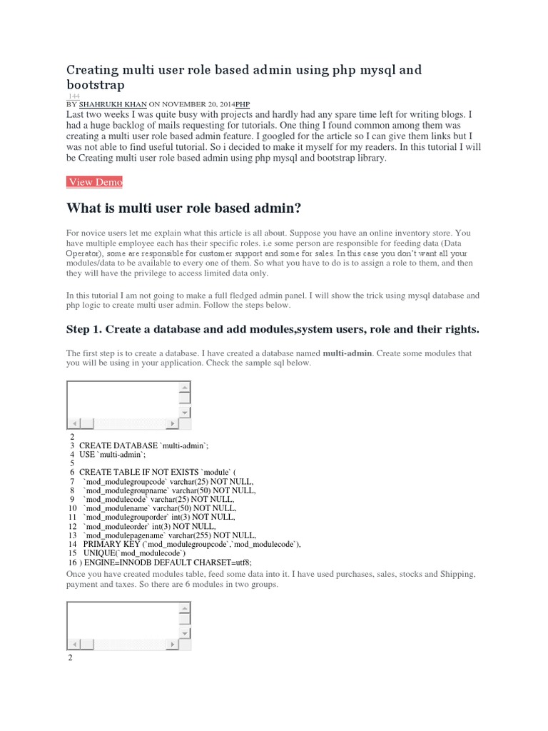 Creating Multi User Role Based Admin Using Php Mysql And Bootstrap Pdf Computer Data Databases