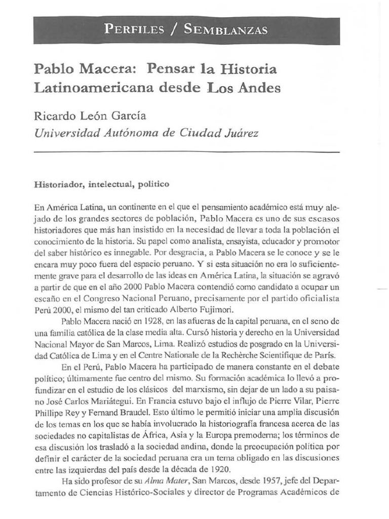 Pablo Macera: Historia Andina y Política | PDF | Perú | America latina