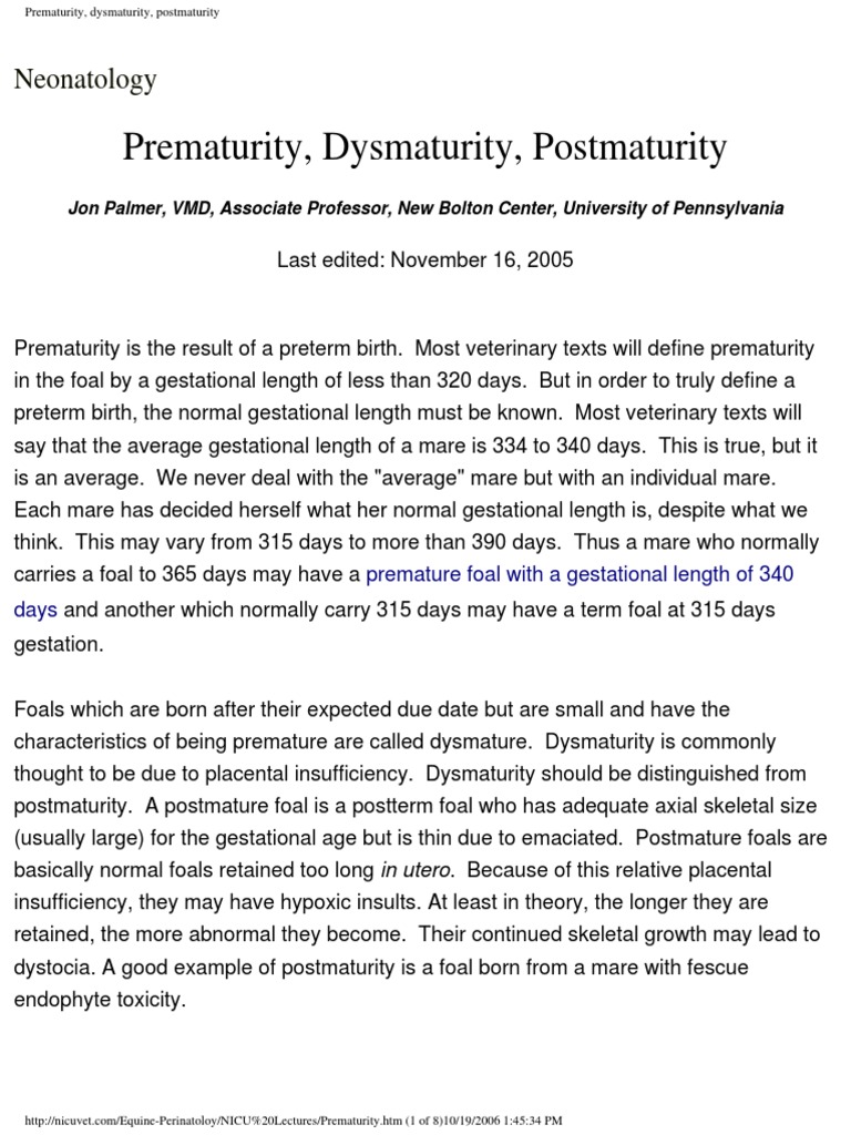 Prematurity, Dysmaturity, Postmaturity PDF | PDF | Preterm Birth ...