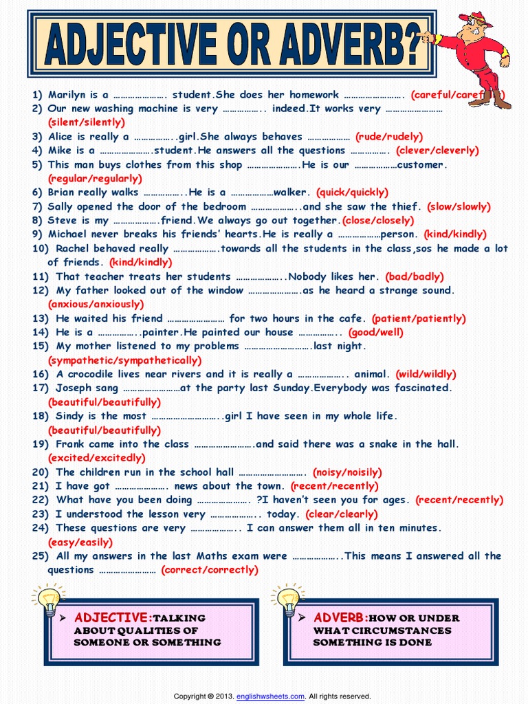 Adjective or Adverb Worksheet PDF | PDF