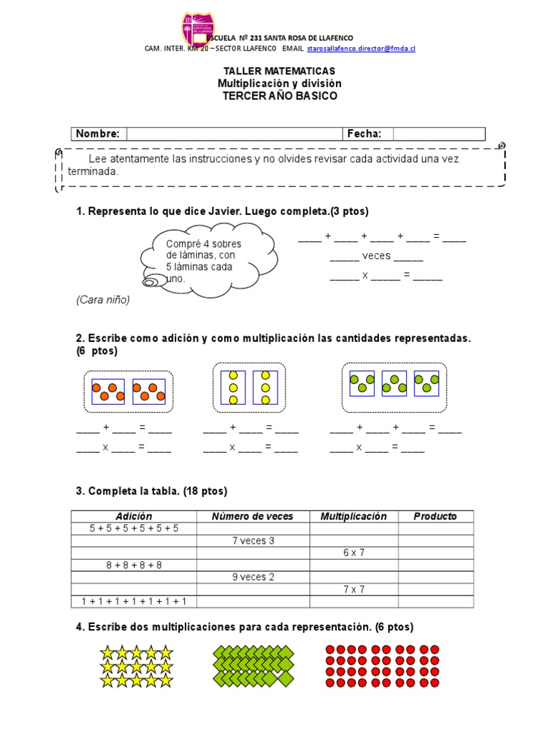 Taller Multiplicacion y Division Tercero Basico | PDF | Enseñanza de ...