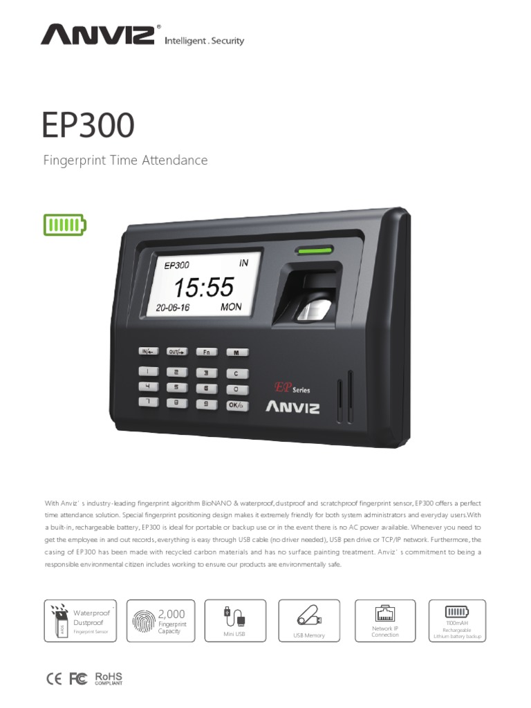 Anviz EP300 Catalogue PDF | PDF | Fingerprint | Usb