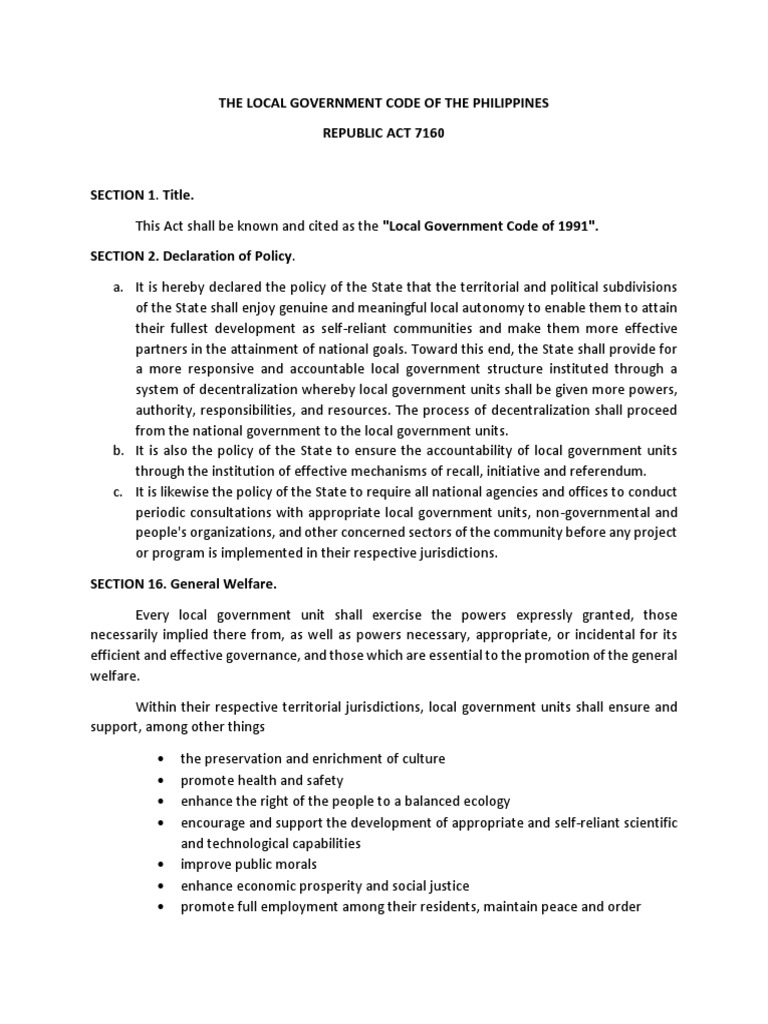 Local Government Code of the Philippines | PDF | Local Government ...