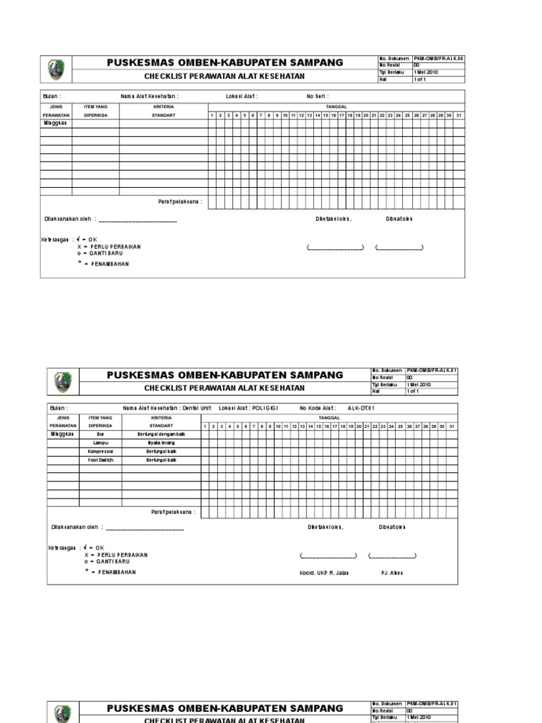 Checklist Perawatan ALKES | PDF