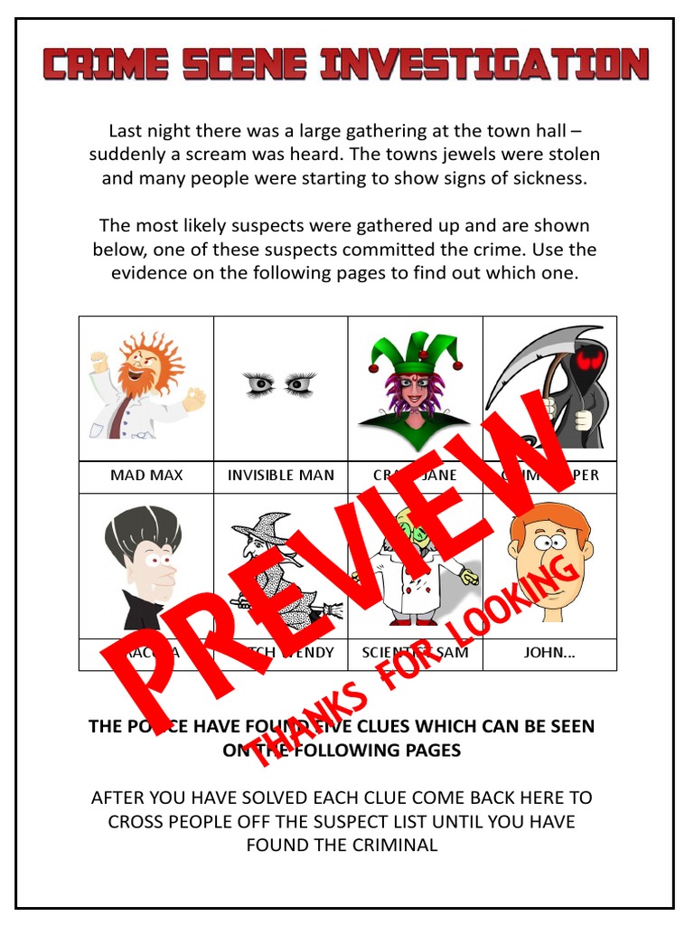 The Police Have Found Five Clues Which Can Be Seen On The Following ...