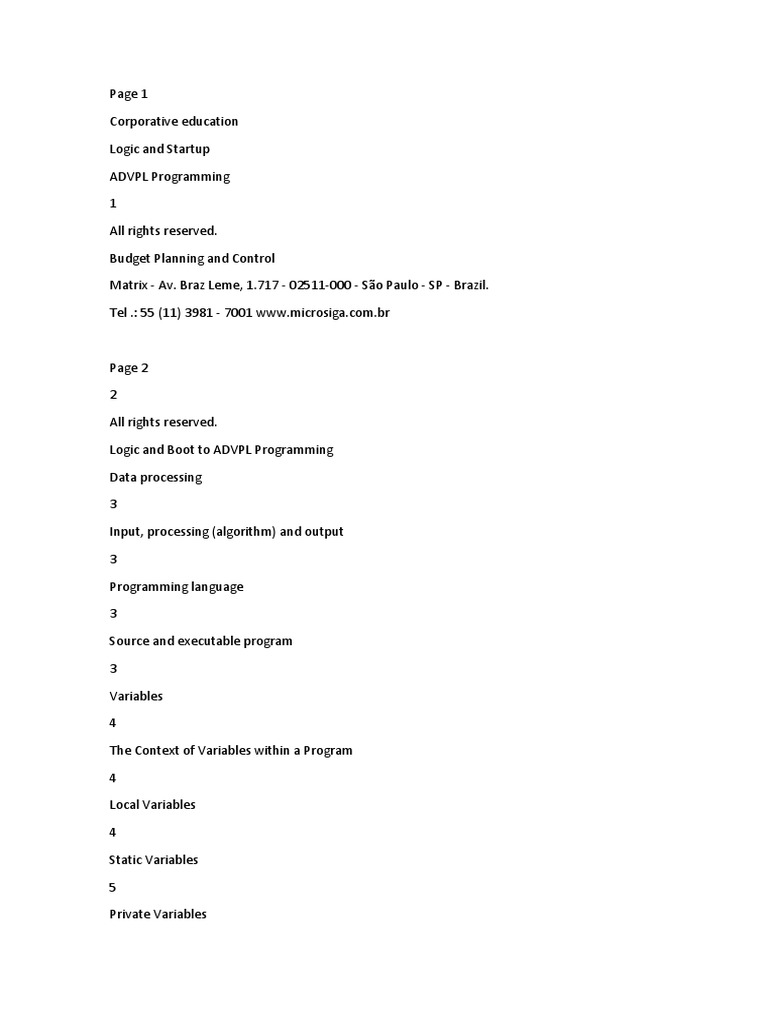 ADVPL Programming: Variables Overview | PDF | Scope (Computer Science) | Variable (Computer Science)