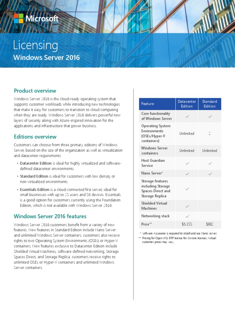Licensing: Windows Server 2016 | PDF | Hyper V | Microsoft Windows