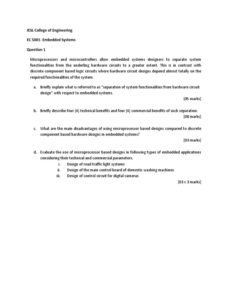 Embedded Systems Model Paper PDF | PDF | Microcontroller | Embedded System