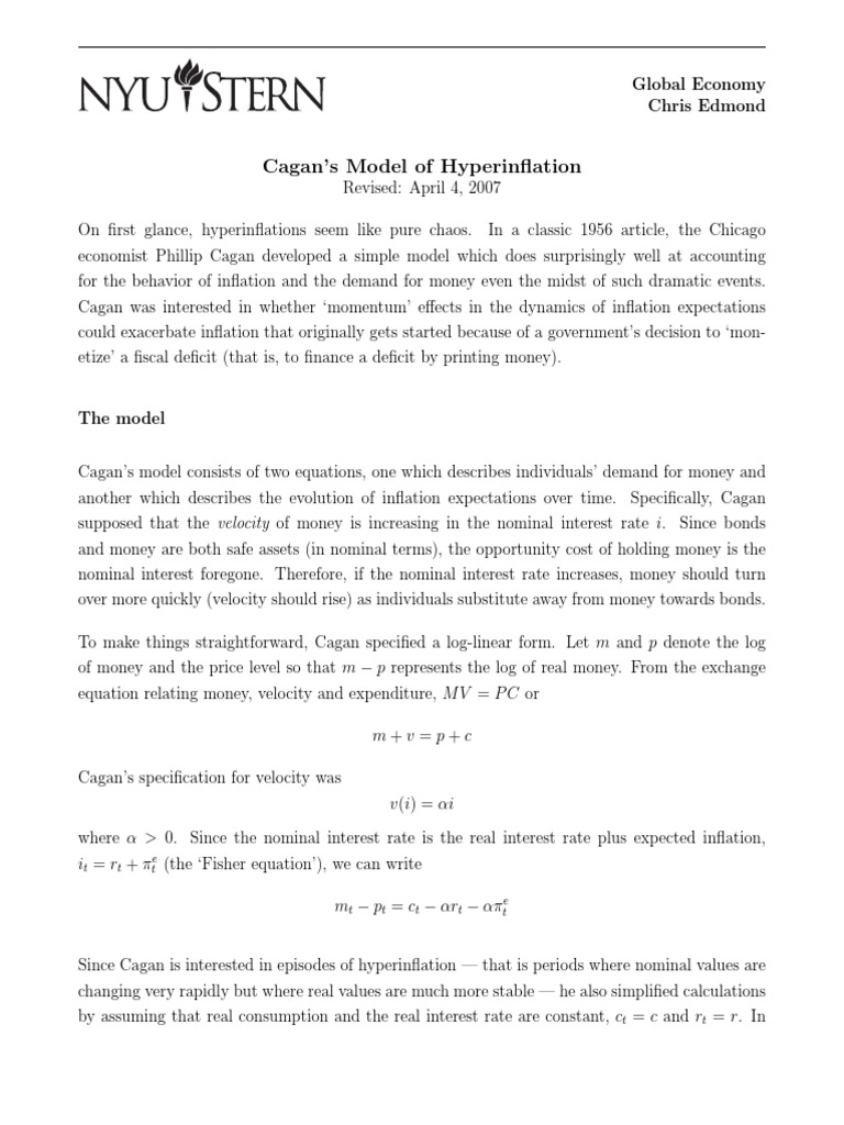 Cagan's Model of Hyperinflation: T T e T | PDF